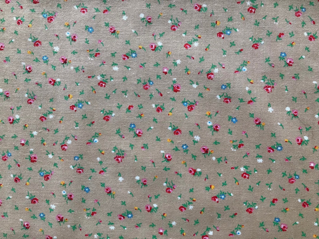 Small Colorful Floral Vintage Calico Print Fabric on Tan/light Camel ...