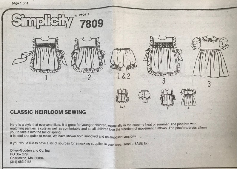 Simplicity 7809 Toddlers' Dress, Pinafore & Bloomers Sewing Pattern ...