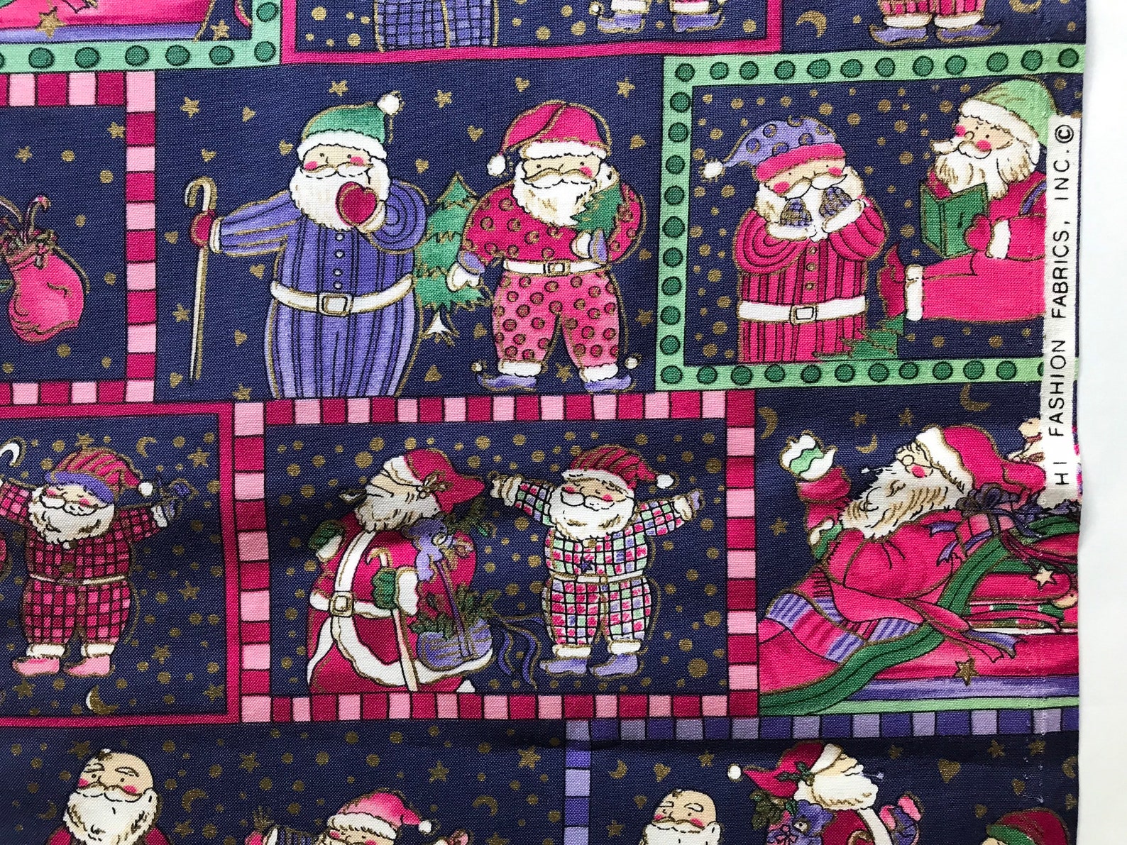 Santa Print Christmas Fabric in a Grid in Blues/purples/pinks - Etsy