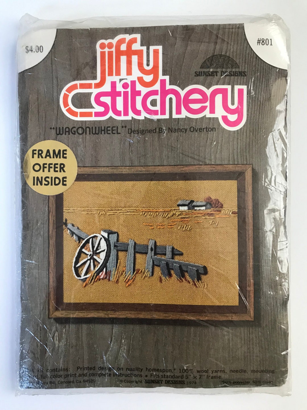 1970s Wagon Wheel 8016 Stitching Kit by Jiffy Stitchery Crewel Kit ...