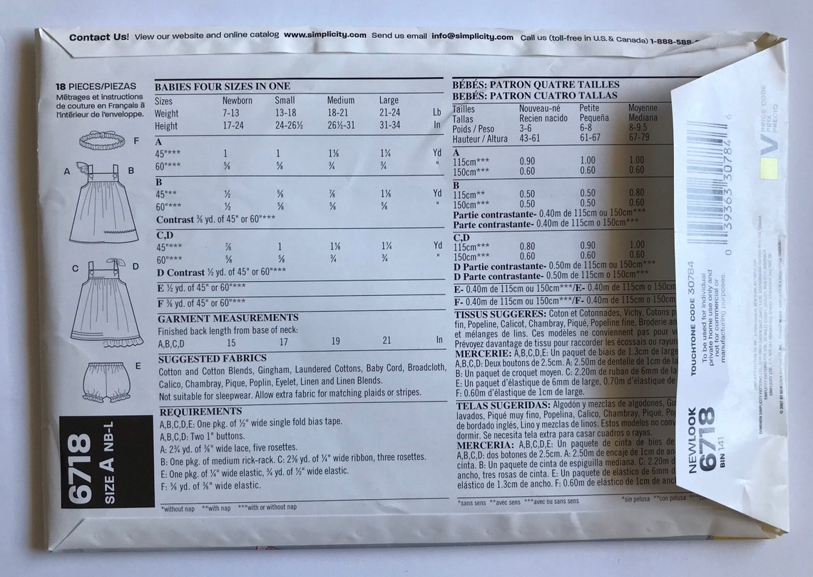 New Look 6718 Baby Dress Bloomers and Headband Pattern Sizes - Etsy