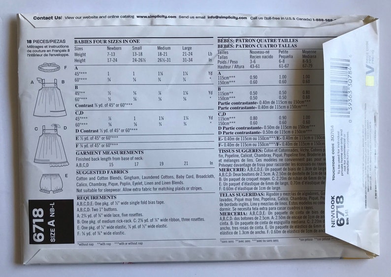 New Look 6718 Baby Dress Bloomers and Headband Pattern Sizes - Etsy