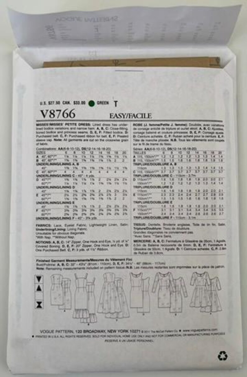 Vogue 8766 Misses'/petite Dress Sewing Pattern Fitted Bodice, Princess ...