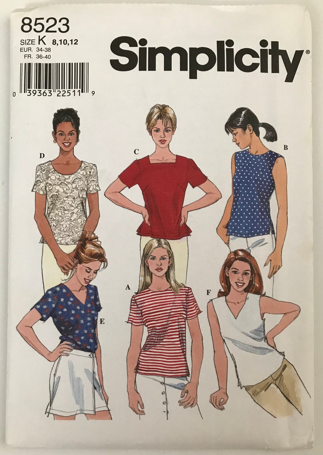Simplicity 8523 90s Misses' Top Pattern With Side Slits, Neckline ...