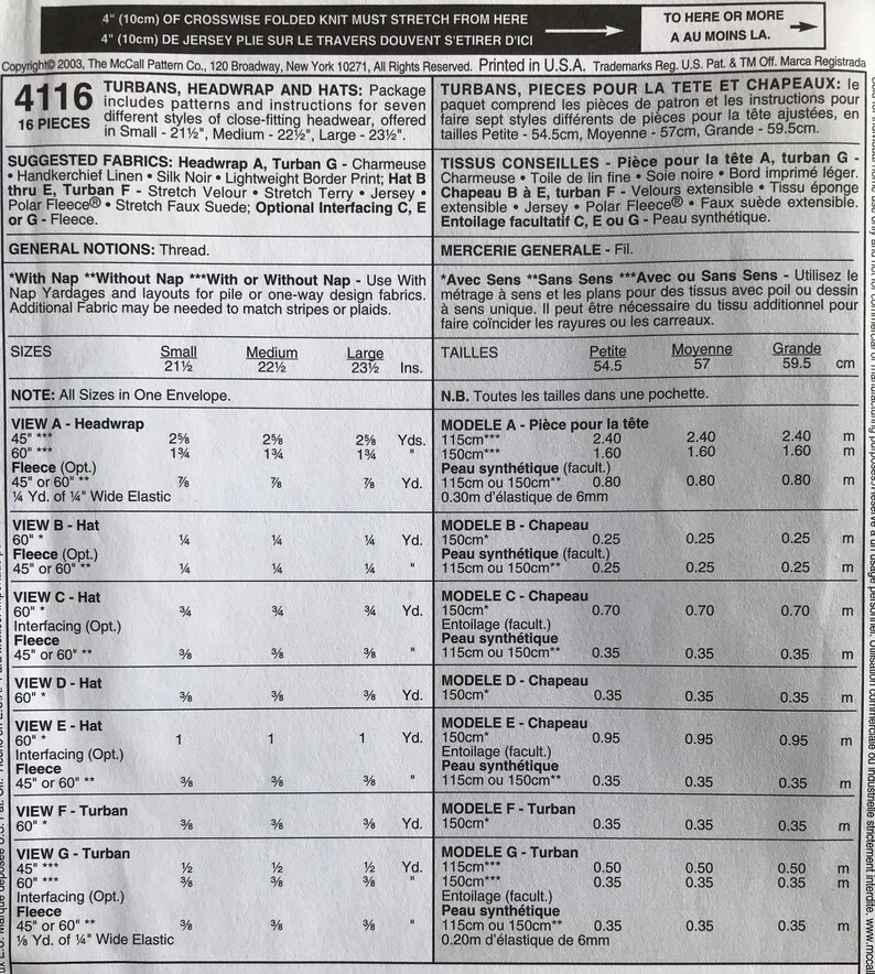 Mccall's 4116 Turbans Headwrap and Hats Sewing Pattern - Etsy
