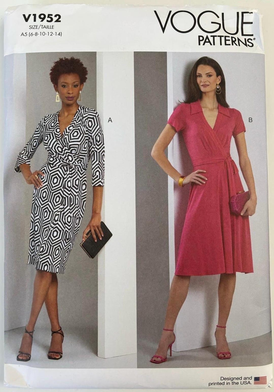 Vogue 1952 Wrap Dress, W/ Neck Band, Optional Collar, Short or Below ...