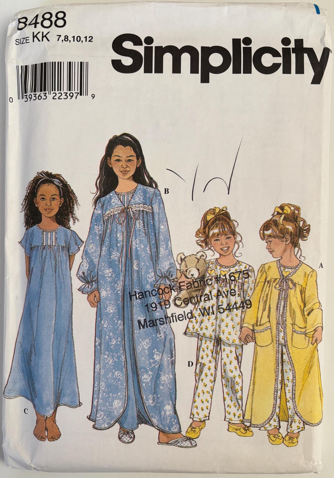 Simplicity 8488 Girl's Yoked Nightgown, Robe and Pajamas Set Sewing ...