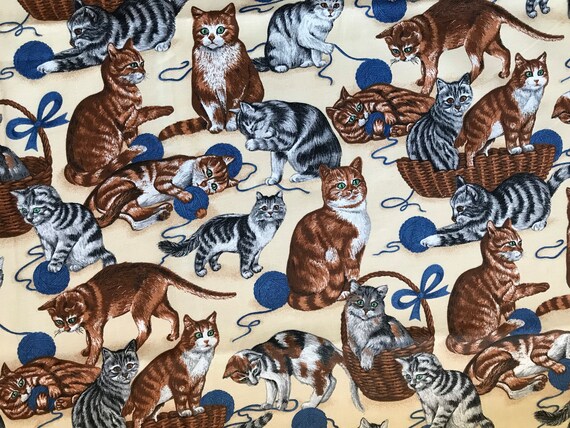 Vintage Cat Print Fabric
