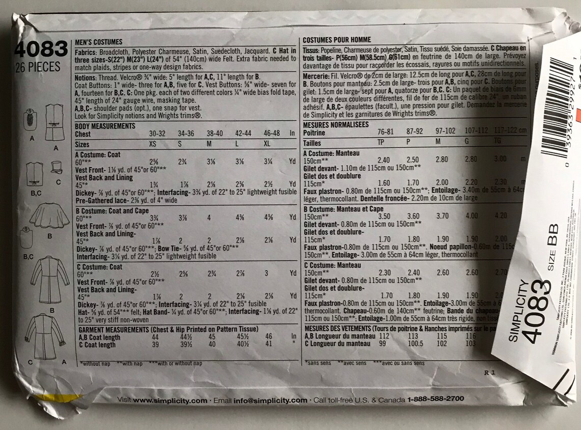 Simplicity 4083 Men's Costumes Pattern Mad Hatter - Etsy