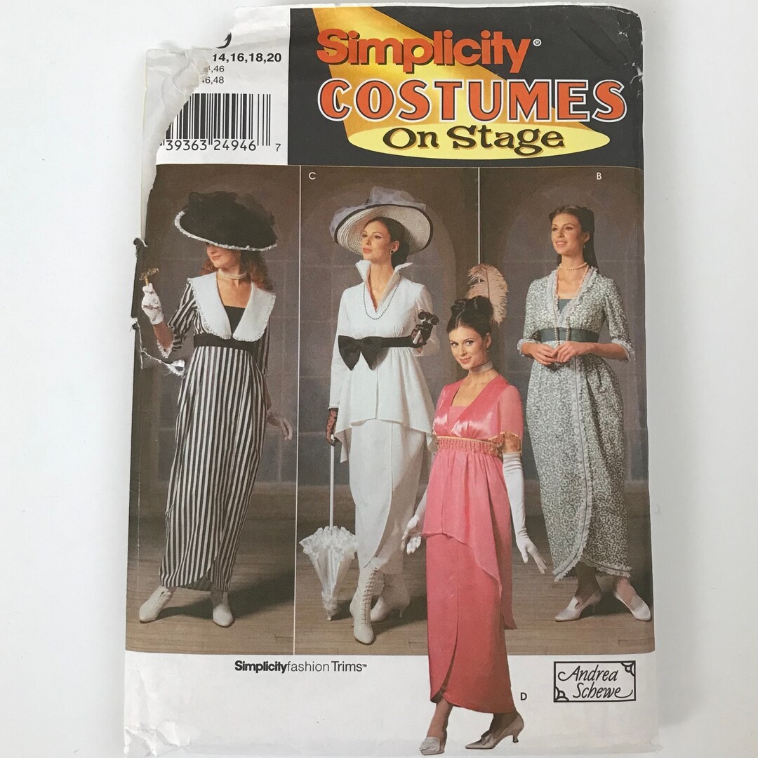 Simplicity 9699 Misses' Dress Empire Waist Wide Brim Hat Titanic 1900s Era Edwardian Costume ...