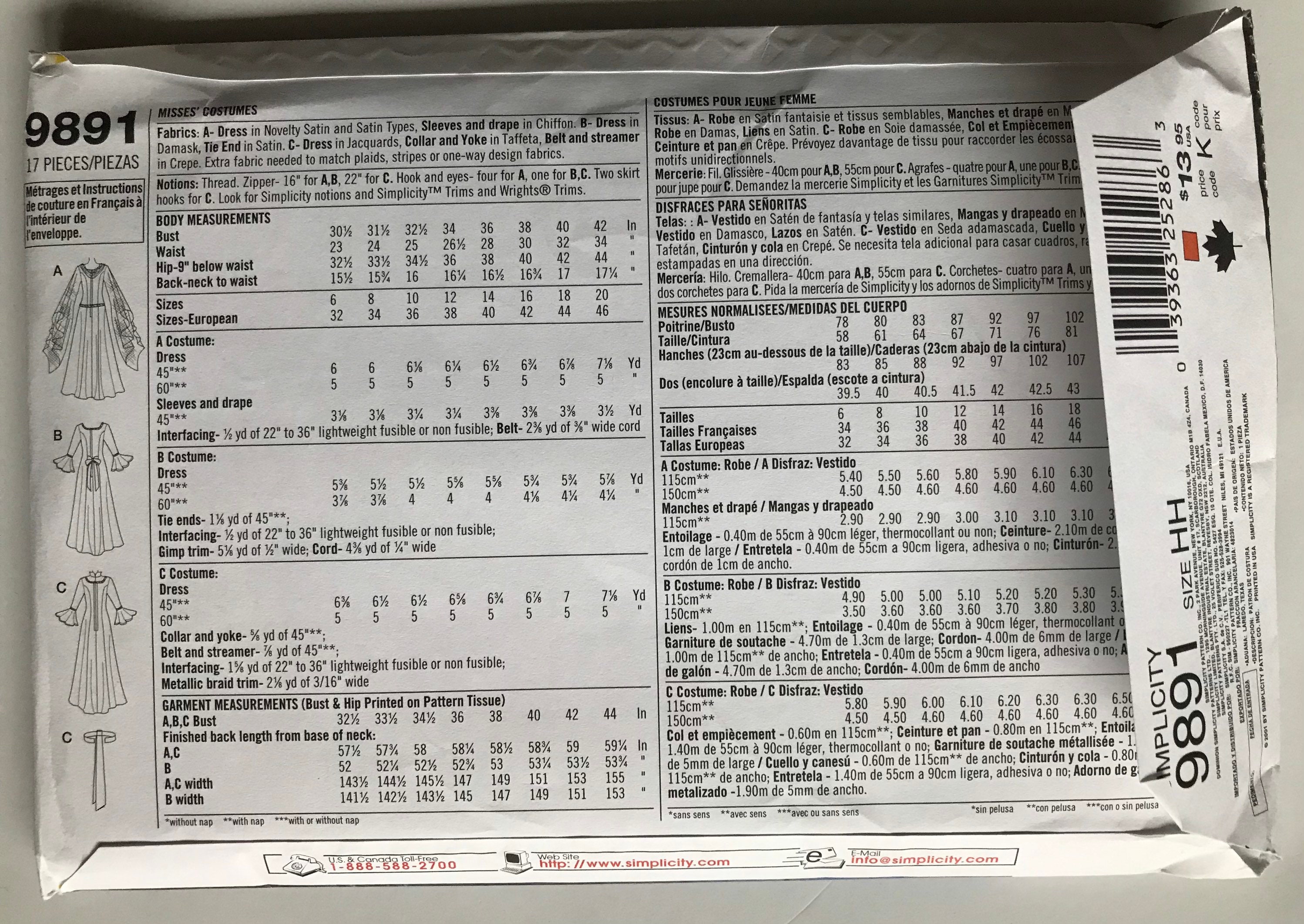 Simplicity 9891/0513 Misses' Costume Pattern Princess - Etsy