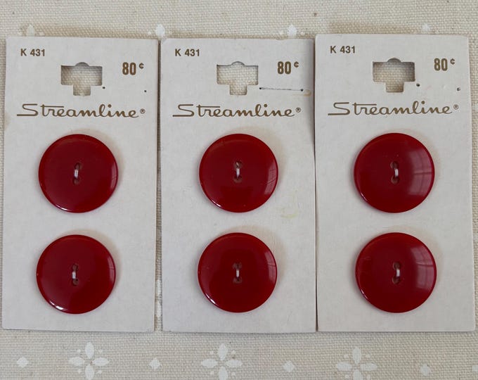 Red Buttons 7/8 Inch by Streamline, 2-hole, Plastic, 6 Total Buttons on ...