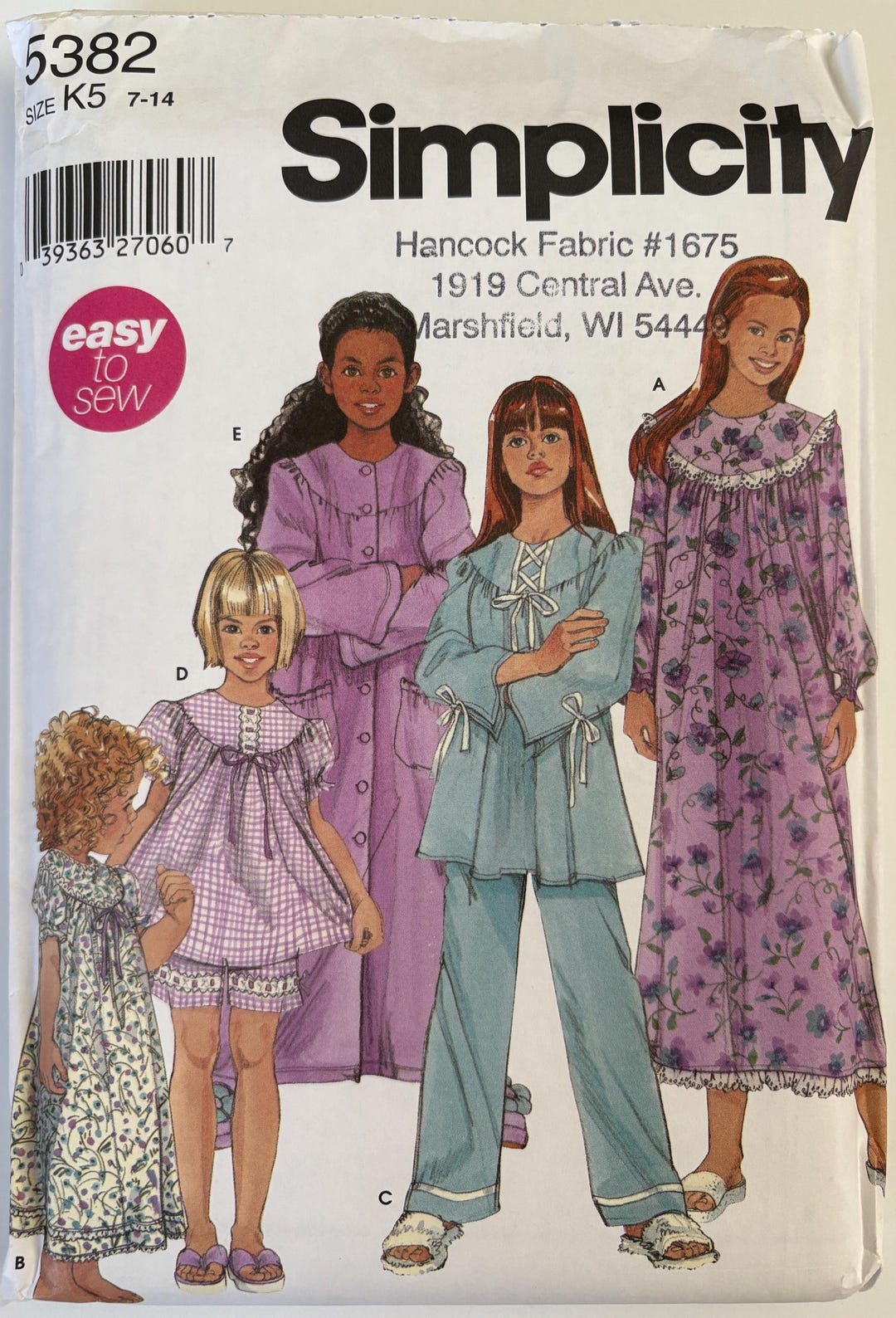 Simplicity 5382 Girl's Yoked Nightgown, Robe and Long or Short Pajamas ...