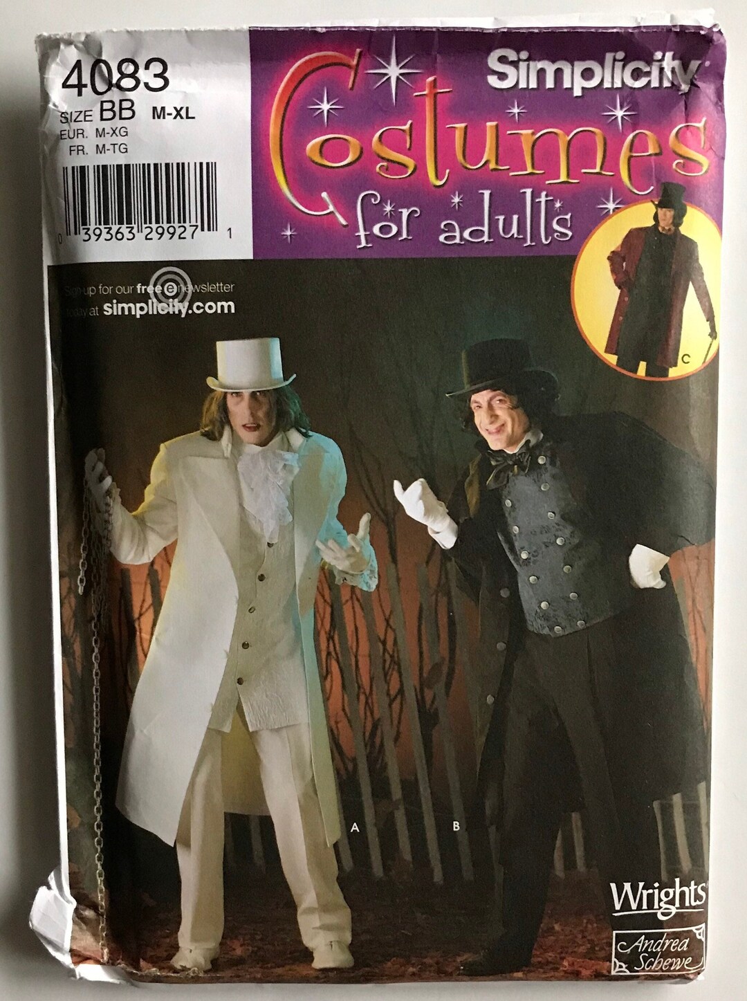 Simplicity 4083, Men's Costumes Pattern, Mad Hatter, Dracula, Topcoat ...