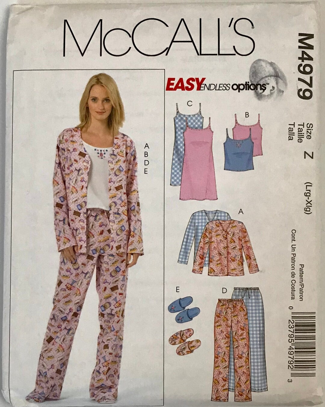 Mccall's 4979 Misses'/petite Top, Camisole, Nightgown, Pants and Slippers Loungewear Sleepwear ...