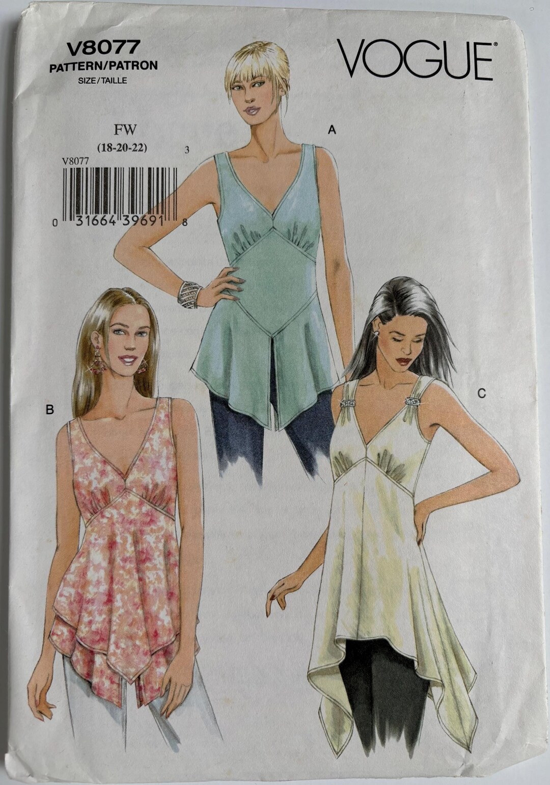 Vogue 8077 Misses' Babydoll Style Top With V-neckline, Semi-fitted at ...