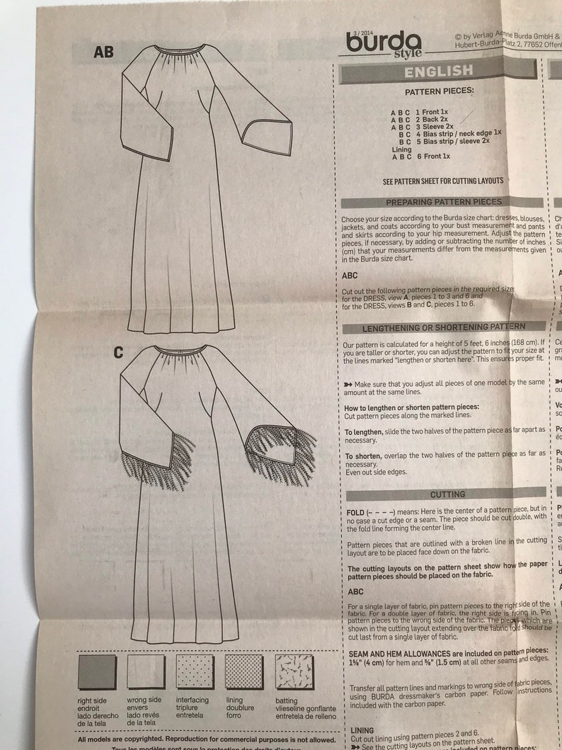 Burda 6892 Misses Dress Evening Gown Pattern Sheer Raglan Sleeves ...