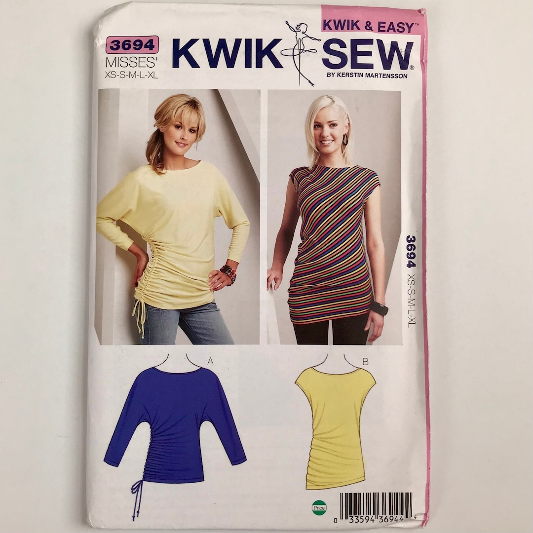 Kwik Sew 3694 Knit T-shirt Tops Ruched Side & Boat Neckline Hip or ...