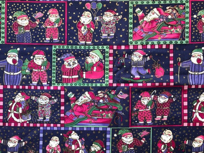 Santa Print Christmas Fabric in a Grid in Blues/purples/pinks - Etsy