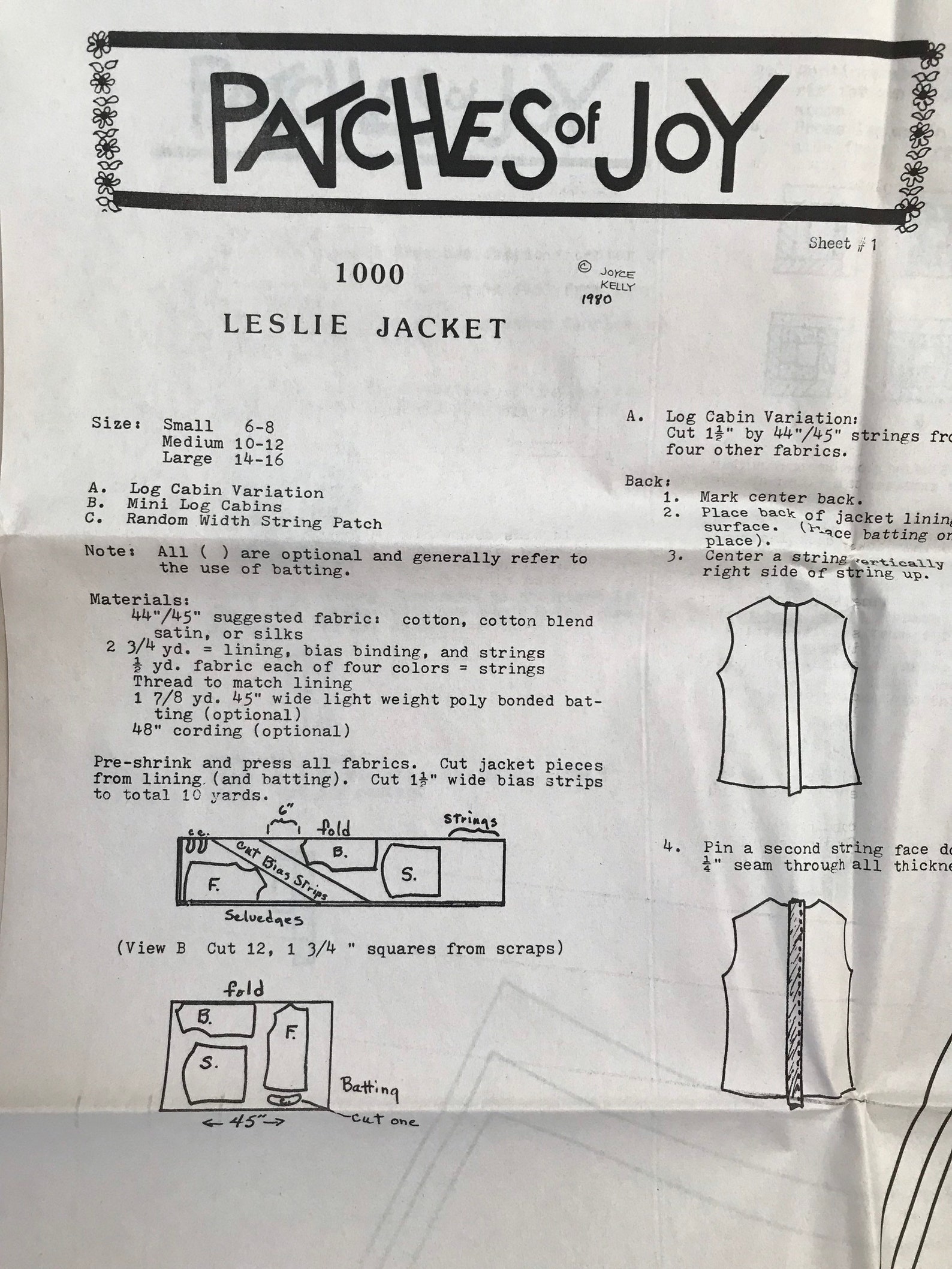 Patches of Joy Leslie Jacket 1000 Quilted Sewing Pattern Sizes - Etsy