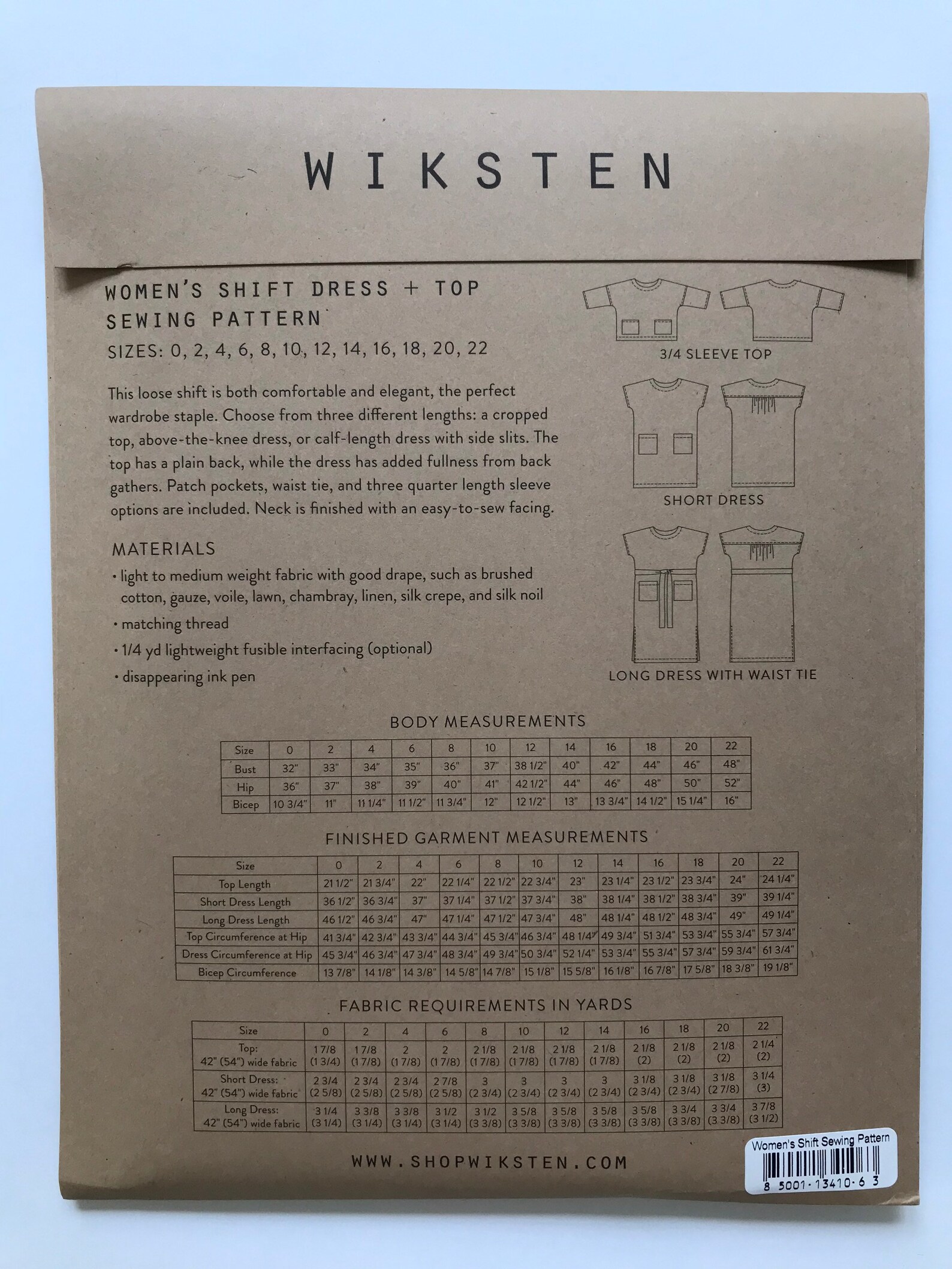 Wiksten Women's Shift Dress and Top Sewing Pattern sizes 0 | Etsy
