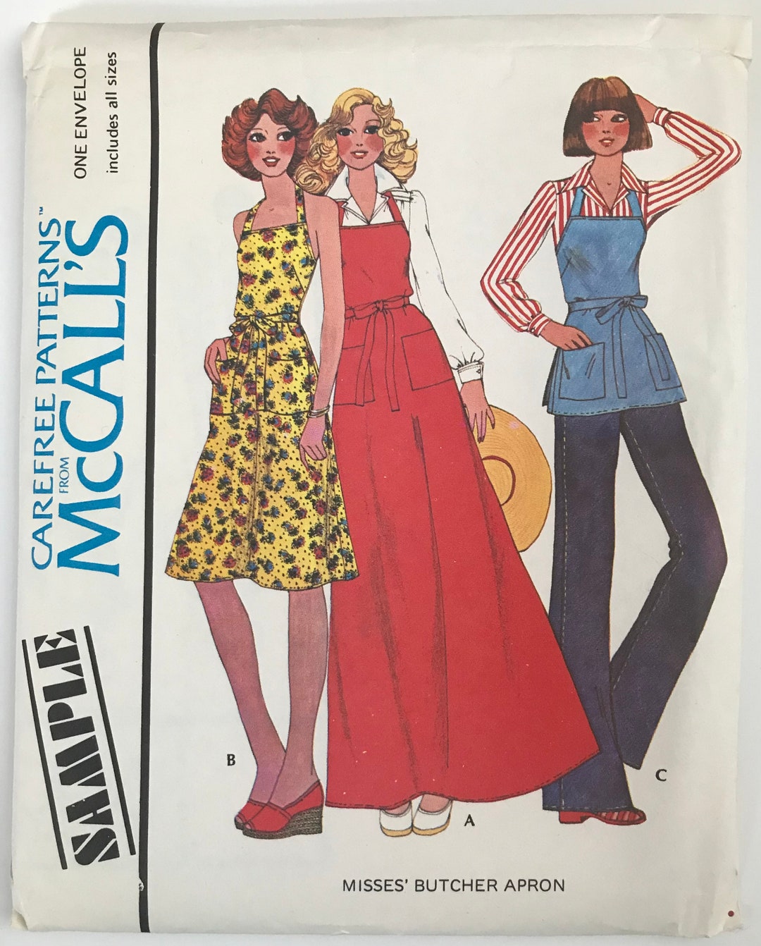 Mccall's Sample Butcher Work Apron With Patch Pockets Back Wrap Apron ...