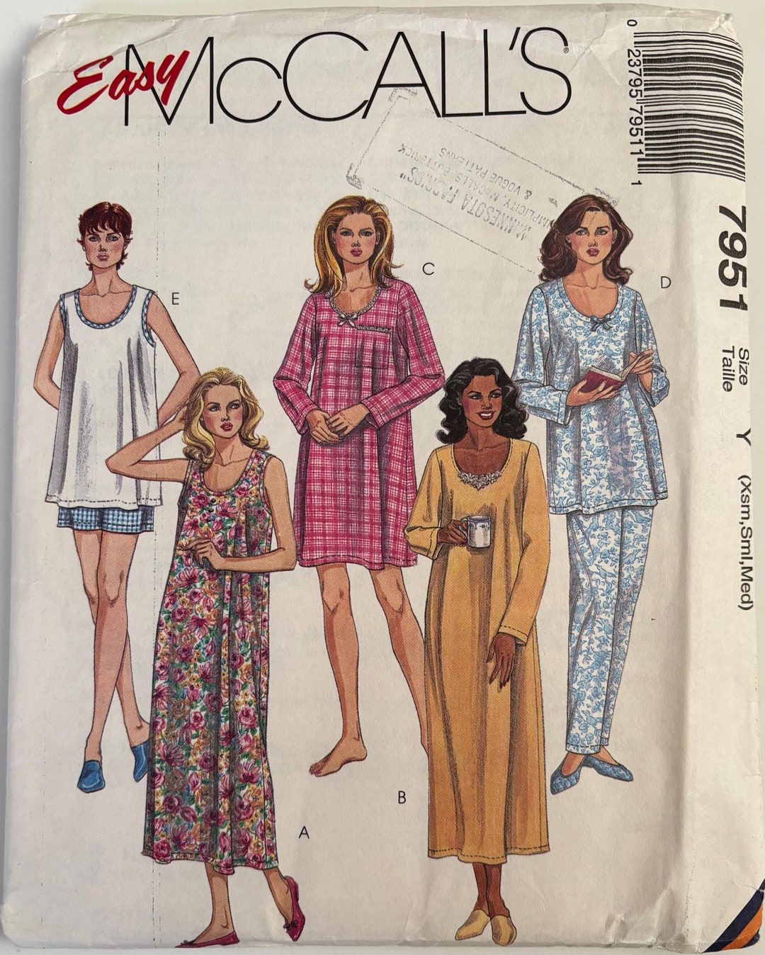 Mccall's 7951 Misses' Nightgown in Two Lengths, Top, Pull-on Pants and Pull-on Shorts Loungewear ...