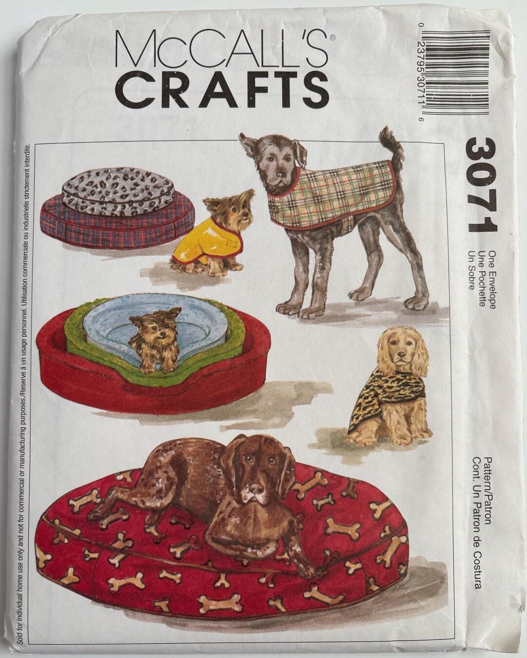 Mccall's Crafts 3071 90s/y2k Pet Accessories: Dog Coat, Dog Bed and ...