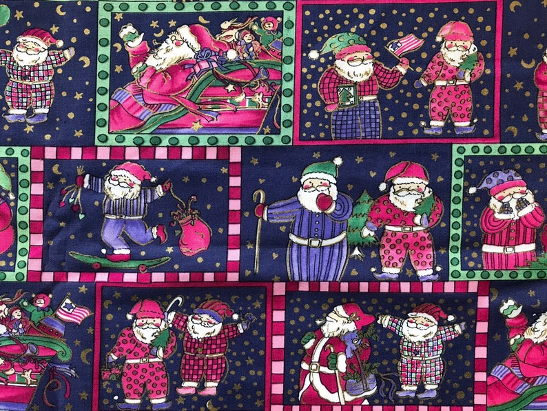 Santa Print Christmas Fabric in a Grid in Blues/purples/pinks - Etsy
