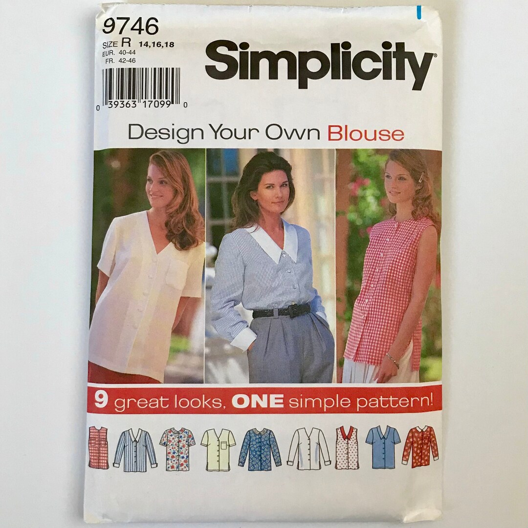 Simplicity 9746 Button Front Blouse With Sleeve, Neckline, Cuff Variations Side Slit Bust Darts ...