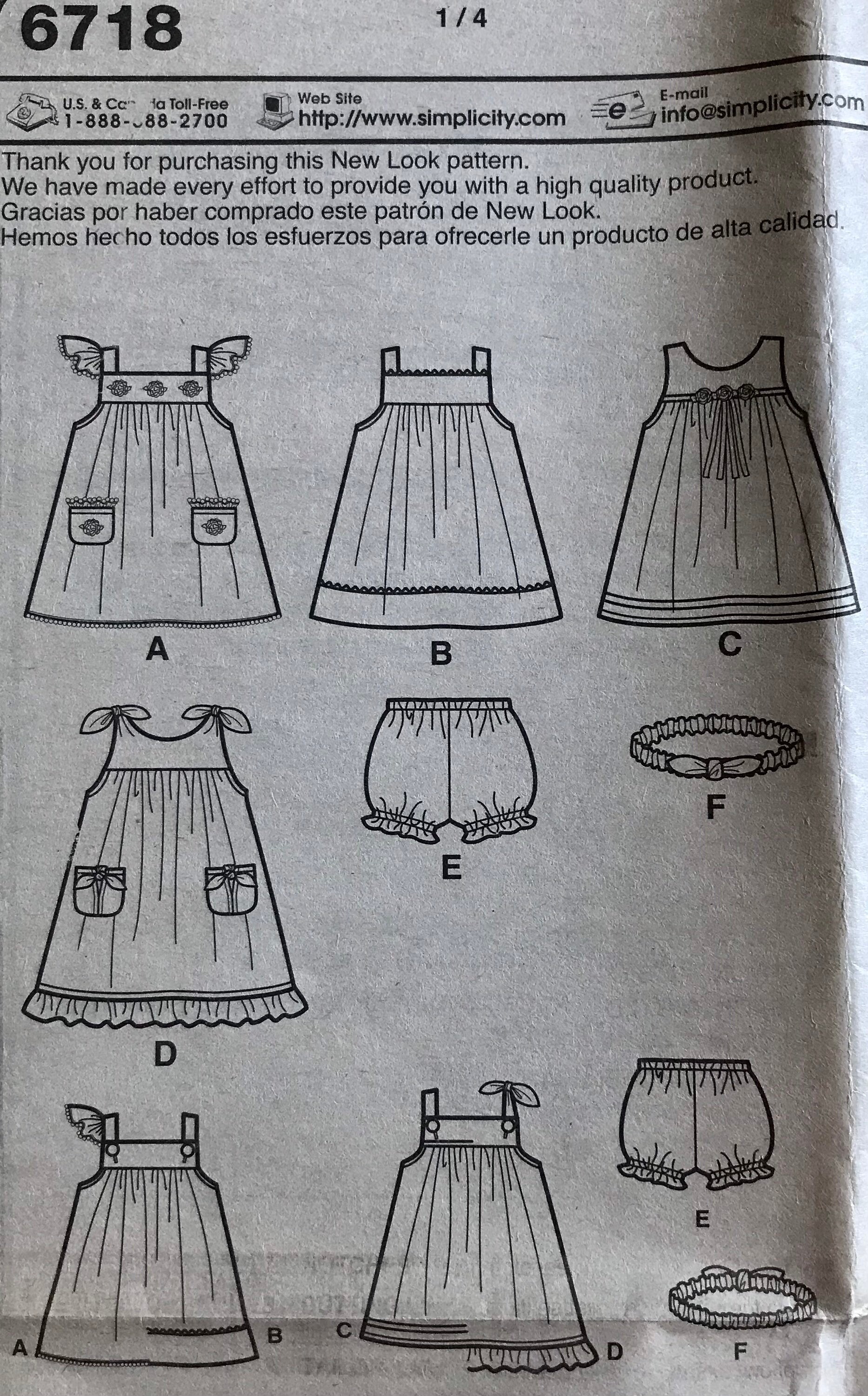 New Look 6718 Baby Dress, Bloomers and Headband Pattern Sizes Newborn ...
