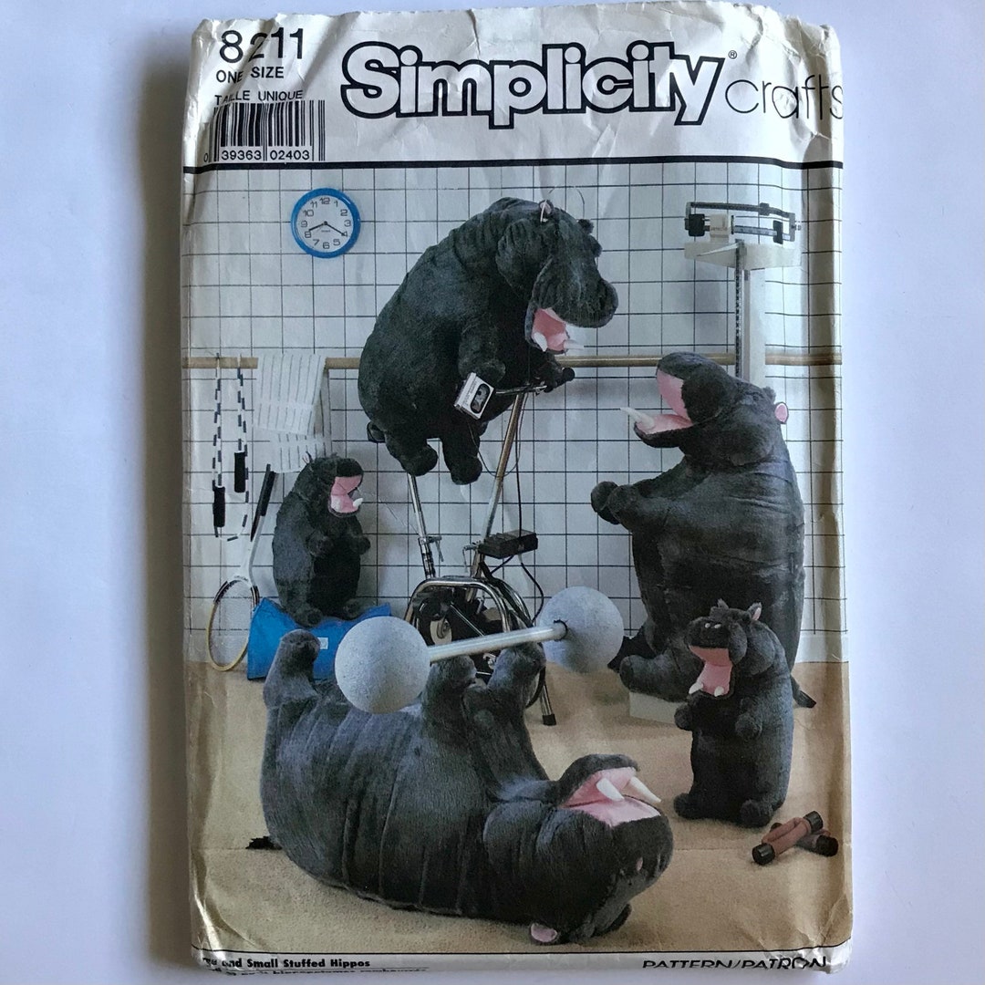 Simplicity 8211 1980s Large and Small Stuffed Hippos Sewing Pattern One ...