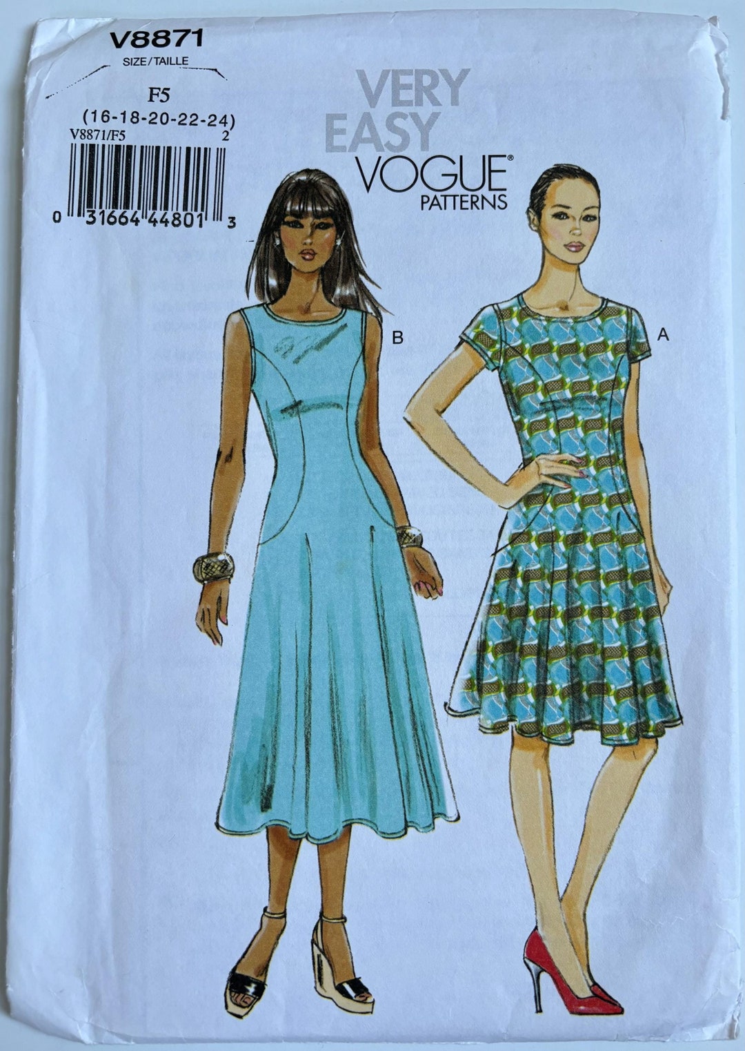 Vogue 8871 Misses' Fit & Flare Dress, Pullover W/ Princess Seams Knit ...