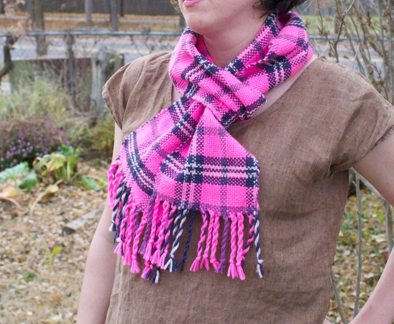 Pink Punk Handwoven Scarf Hot Pink and Purple Woven Plaid - Etsy