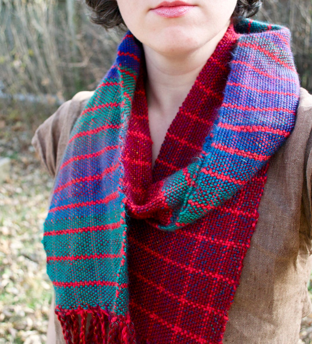Fire & Ice - Handwoven Scarf - Fiery Red Blue Teal - Autumn Rustic ...