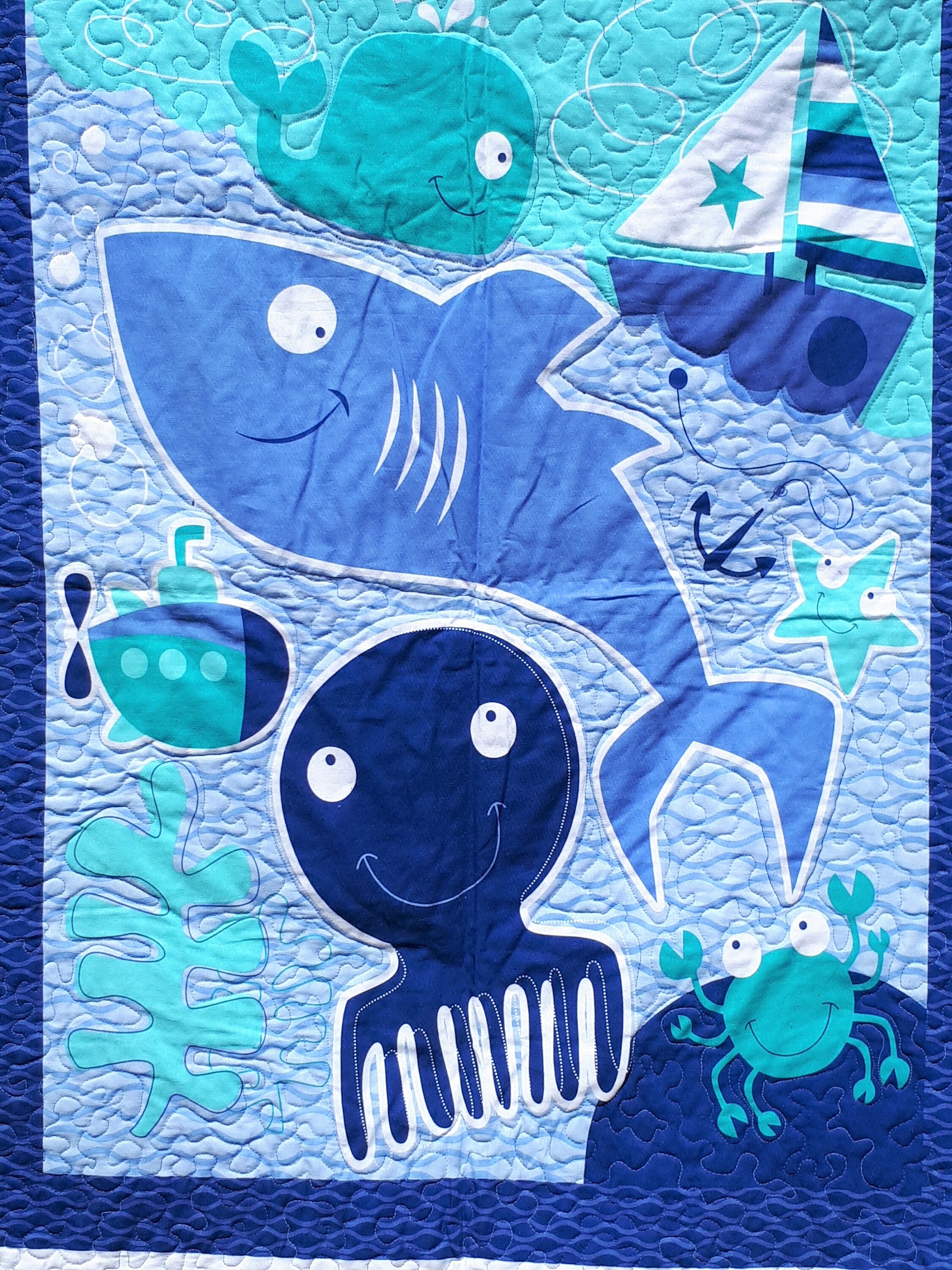 Crib-Size Sea Life Baby Quilt — O Begins Owl