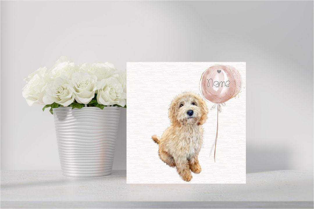 Labradoodle Hand Made Birthday Card. Cute Labradoodle With Balloons ...