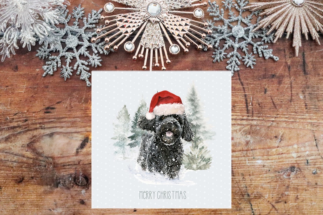 Black Cockapoo Christmas Card. Cute Cockapoo in Snowy Festive Scene ...