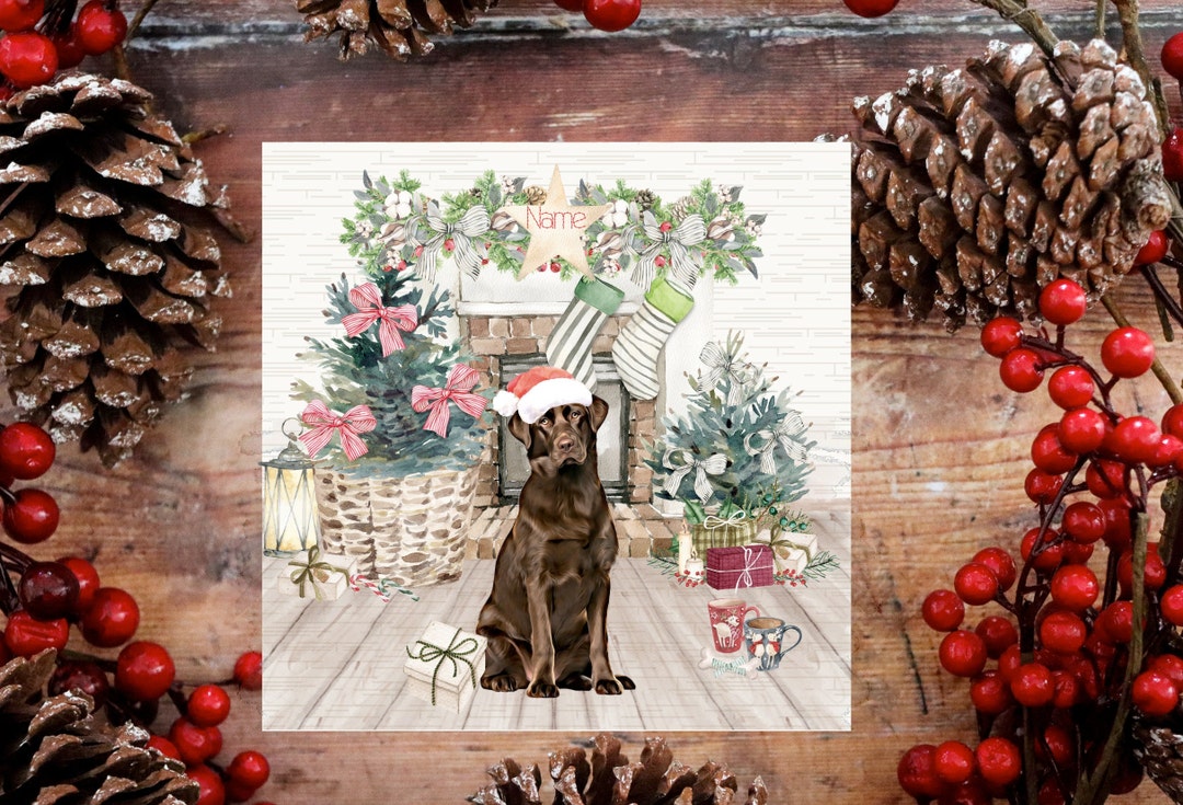 Chocolate Labrador Christmas Card. Cute Labrador Festive Fireplace ...