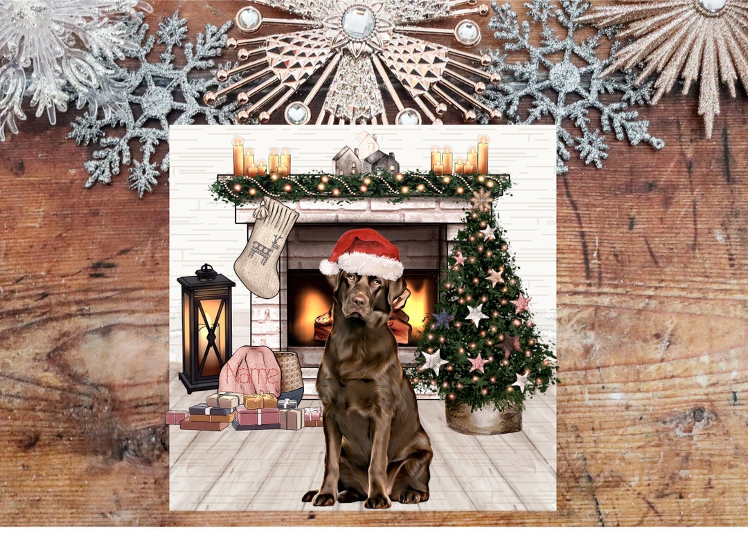 Chocolate Labrador Christmas Card. Cute Labrador Festive Fireplace ...