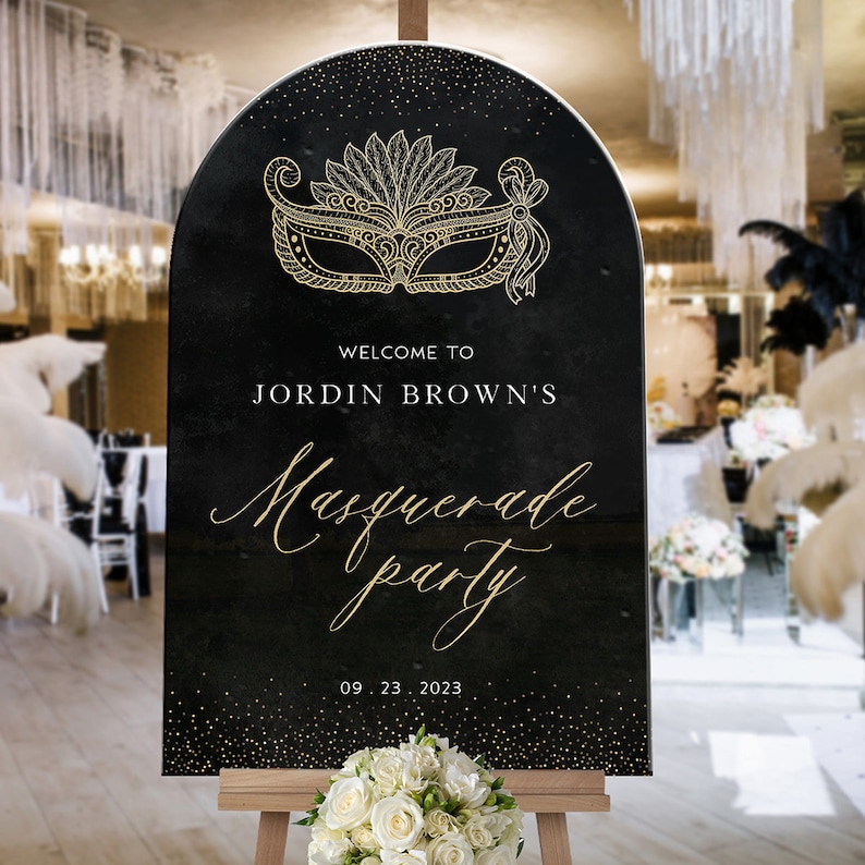 Masquerade Sign, Masquerade Party Welcome Sign, Custom Black & Gold ...