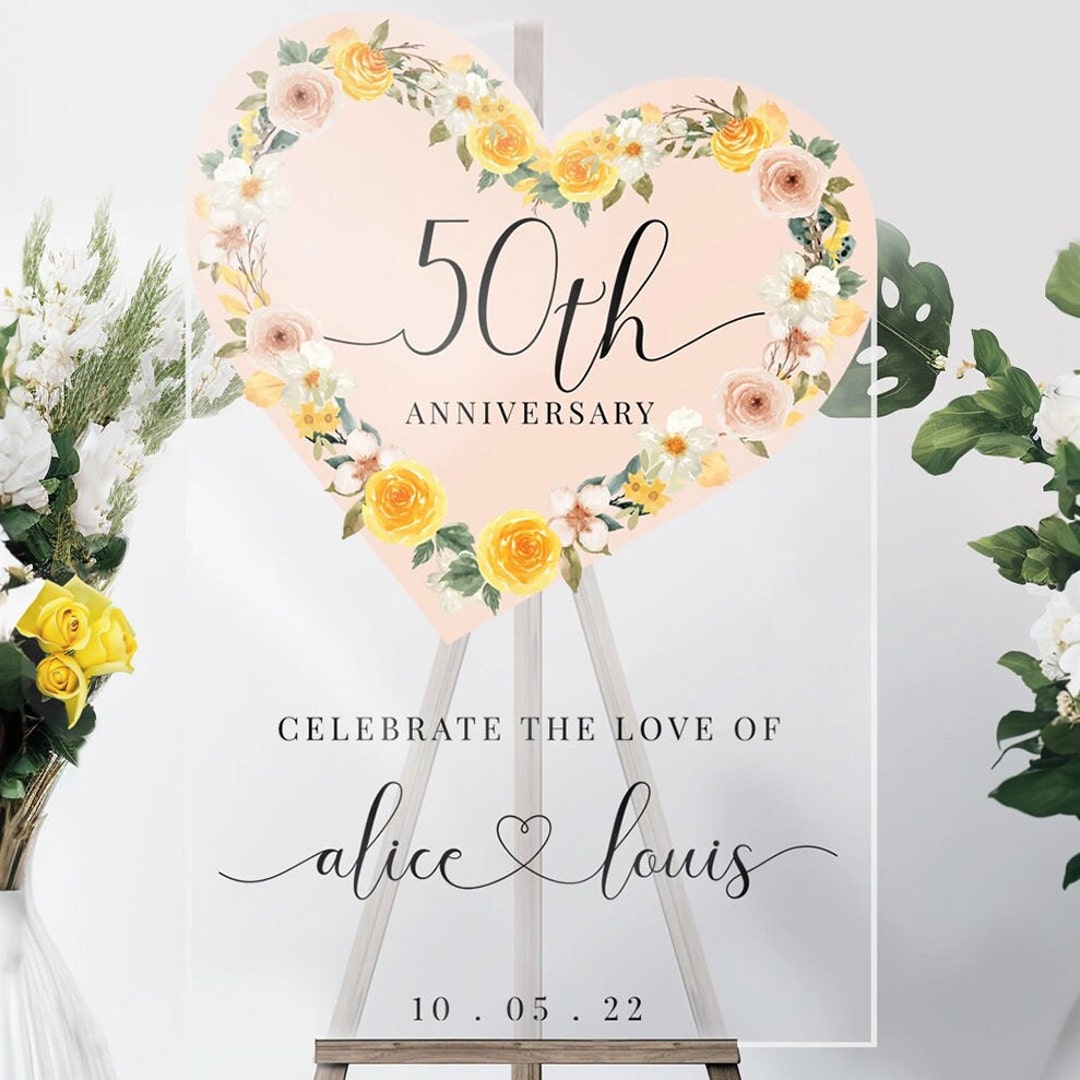 Wedding Anniversary Sign, Personalized 50th Anniversary Sign, Golden ...