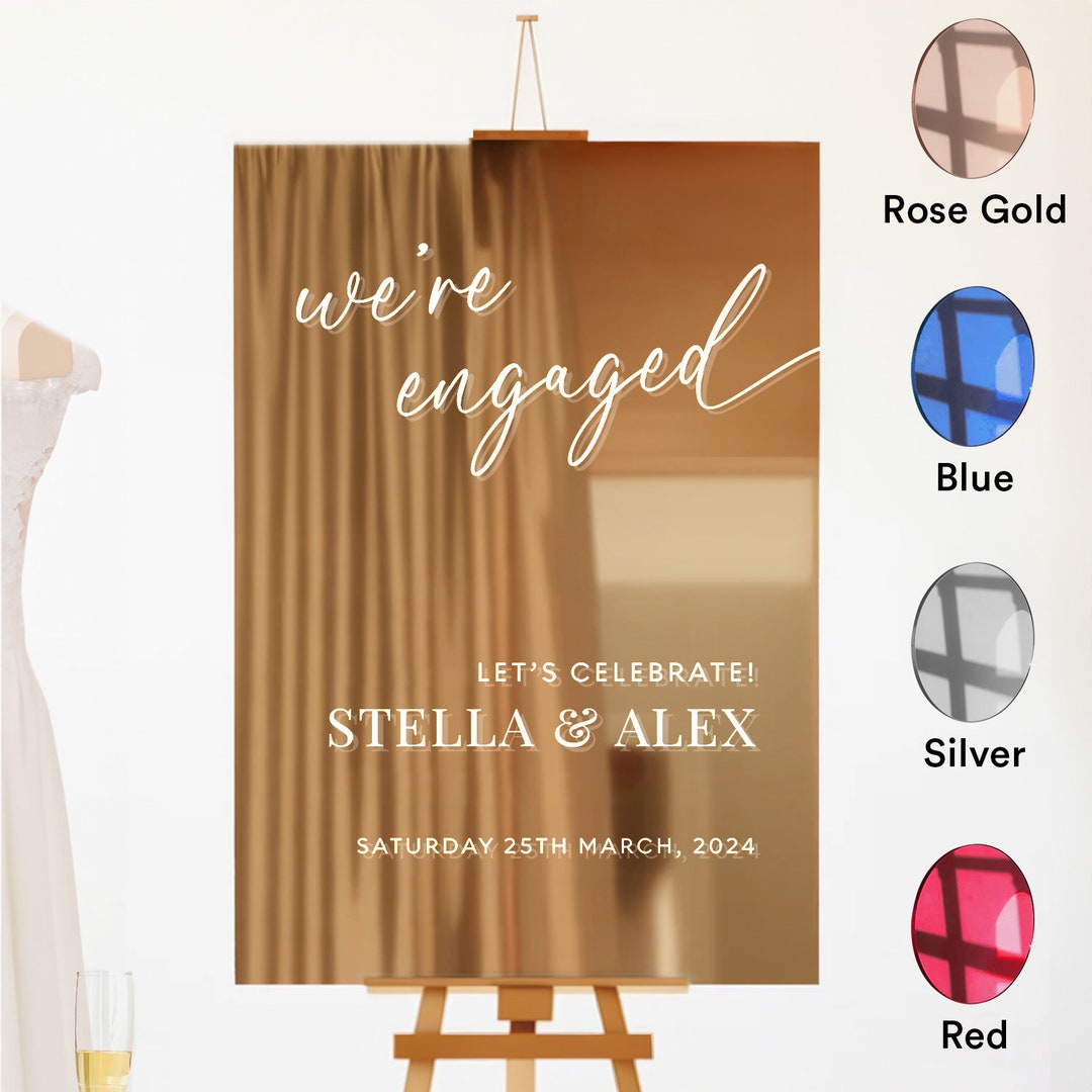 Gold Mirror Engagement Party Sign, Custom Engagement Sign, Engagement ...