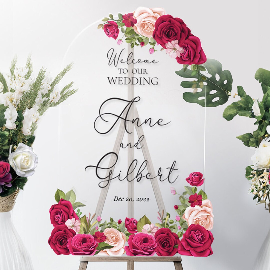 Wedding Welcome Sign, Wedding Sign, Red Rose Custom Personalized Floral ...
