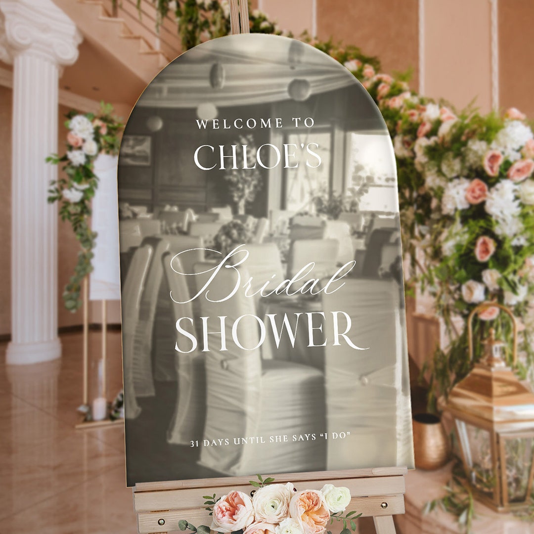 Bridal Shower Sign, Custom Silver Bridal Shower Mirror Welcome Sign ...