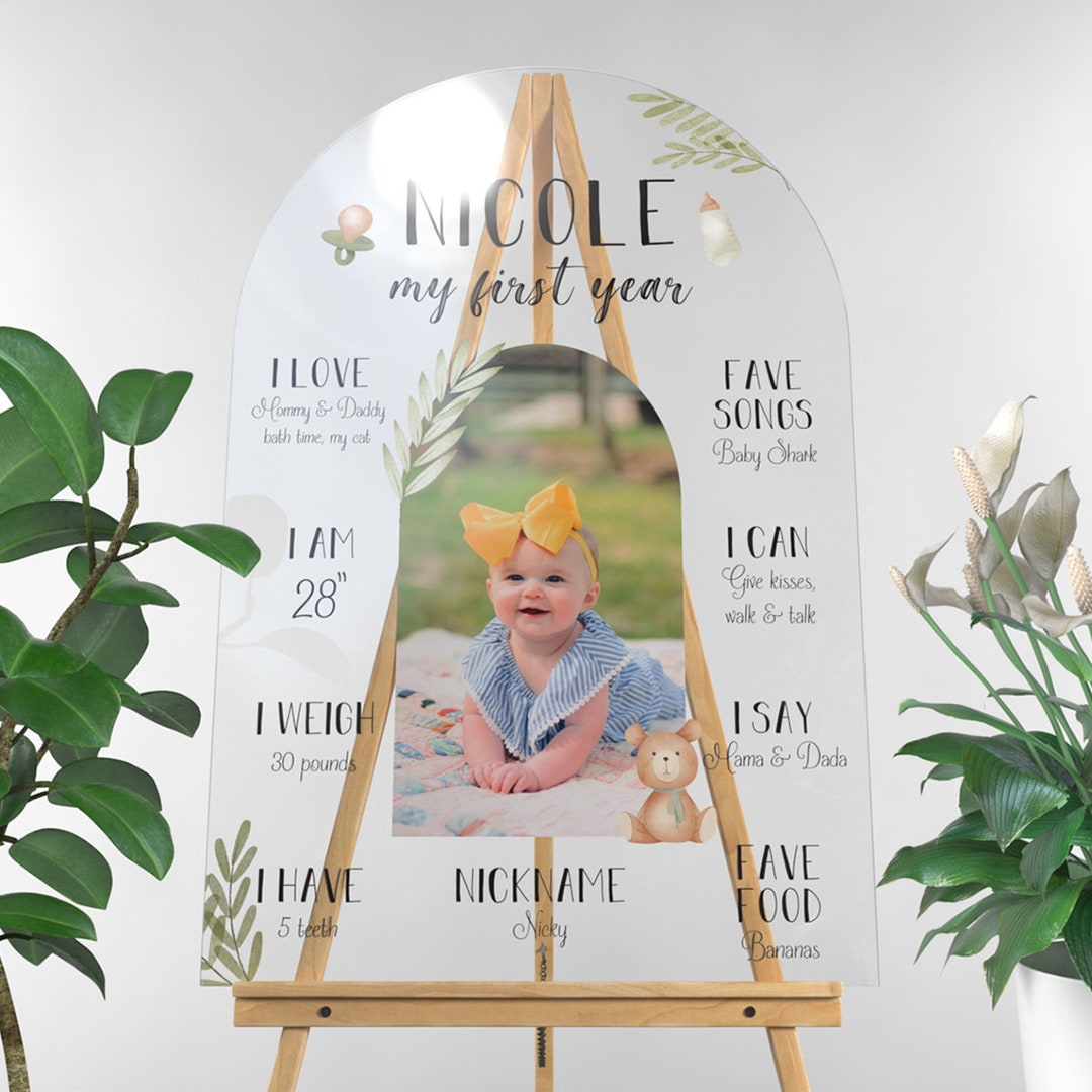 First Birthday Sign, First Birthday Welcome Sign With Photo, 1st ...