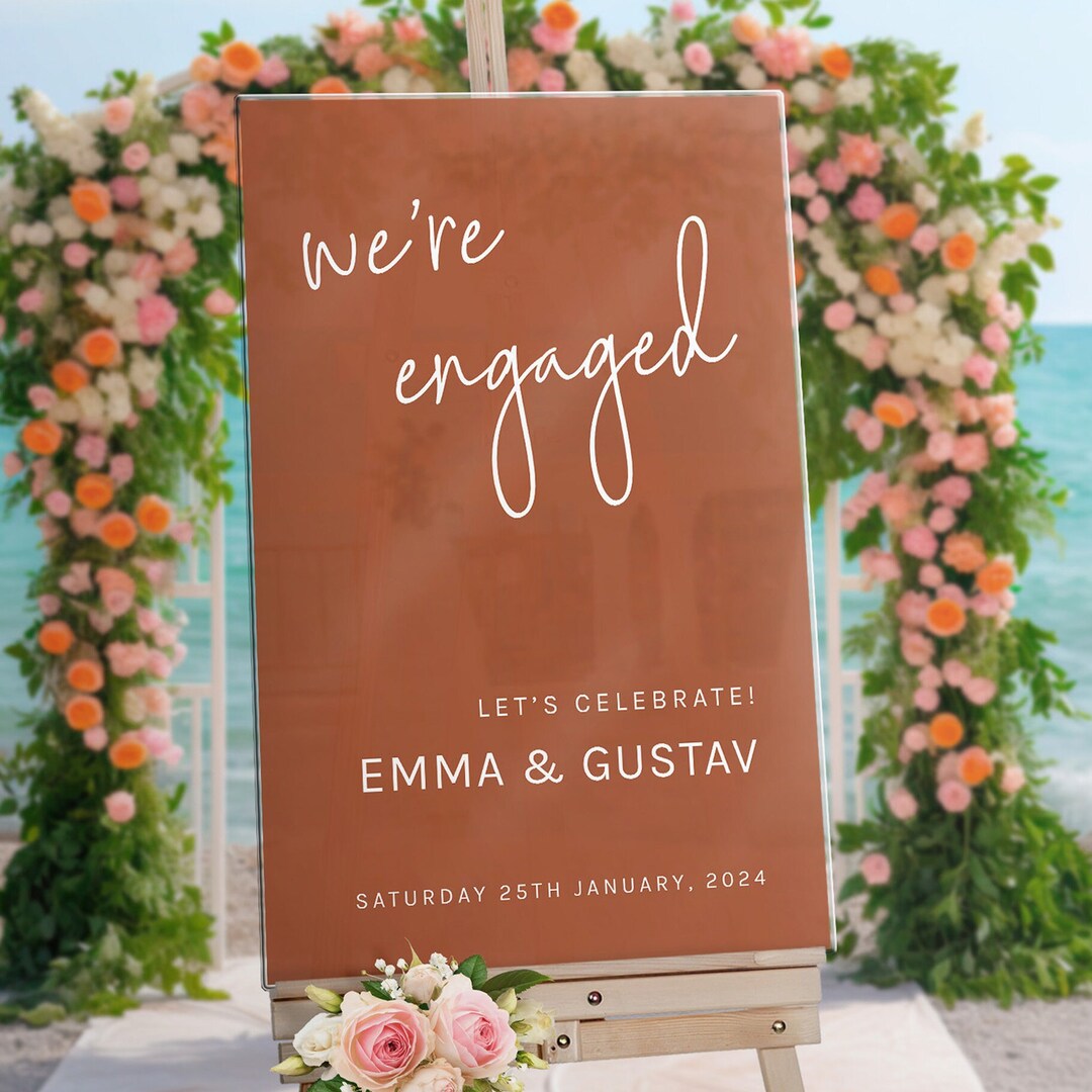 We’re Engaged Sign, Engagement Party Sign, Terracotta Engagement Sign ...