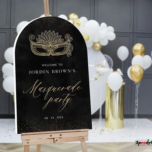 Masquerade Sign, Masquerade Party Welcome Sign, Custom Black & Gold ...