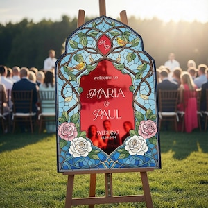 Stained Glass Wedding Sign, Roses Mirror Wedding Welcome Sign, Wedding ...