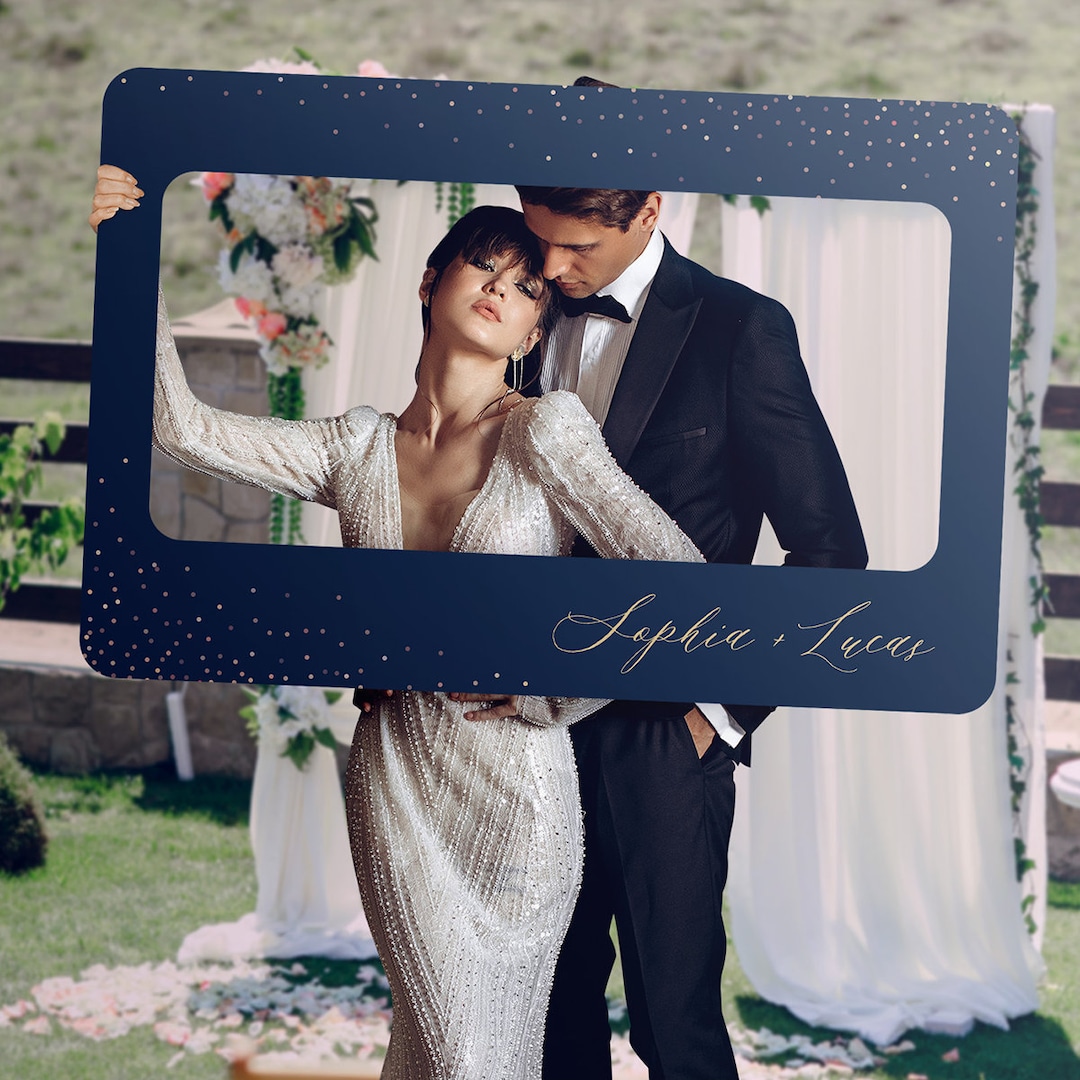 Wedding Photo Booth, Personalized Wedding Photo Prop Frame, Navy Blue ...